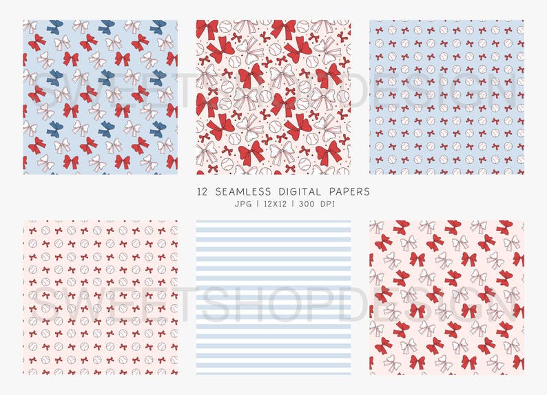 BASEBALL COQUETTE, Ballpark Bows Sports Seamless Repeat Pattern, Retro ...