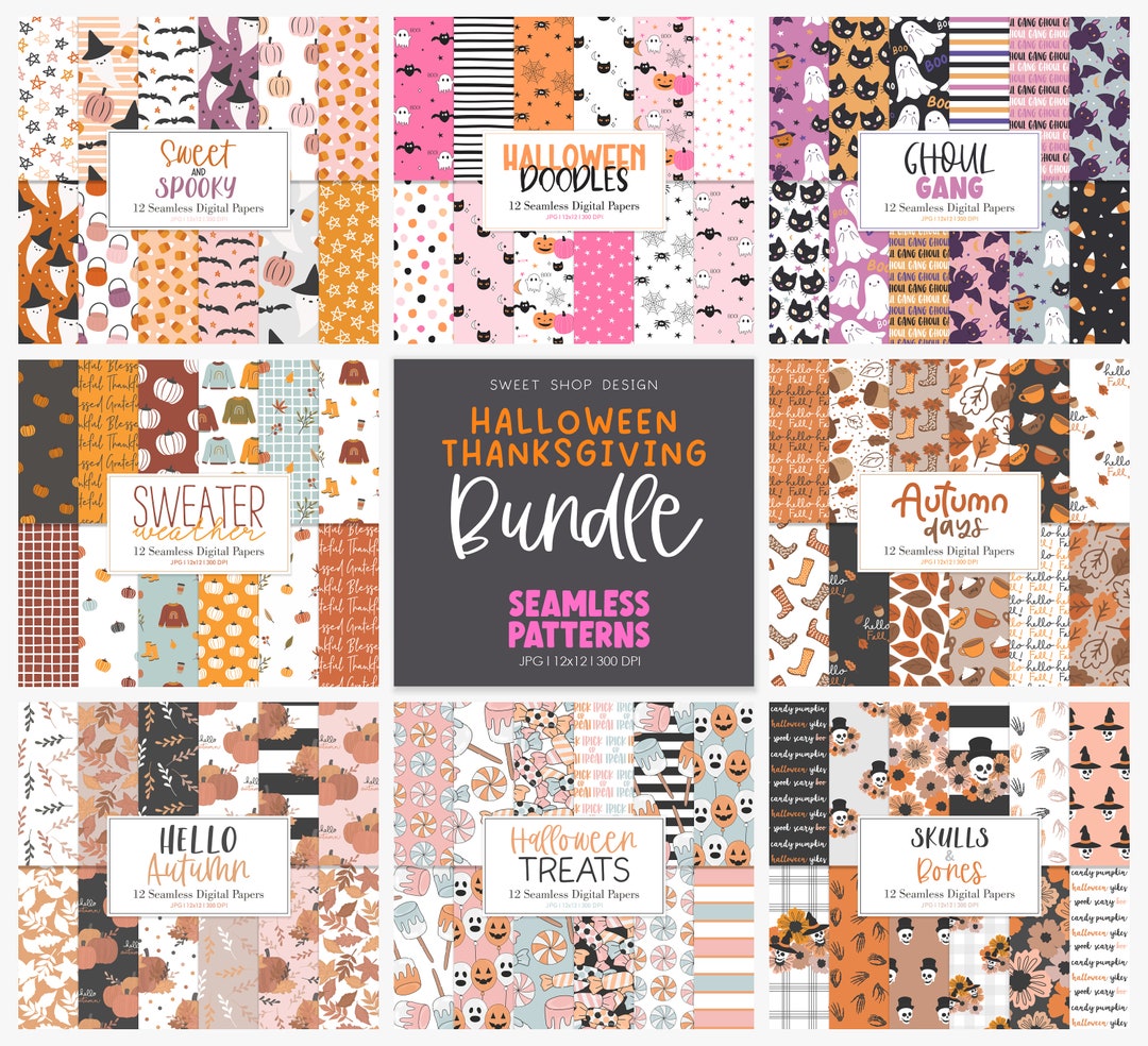 Seamless Patterns Bundle, HALLOWEEN THANKSGIVING Patterns, Backgrounds ...