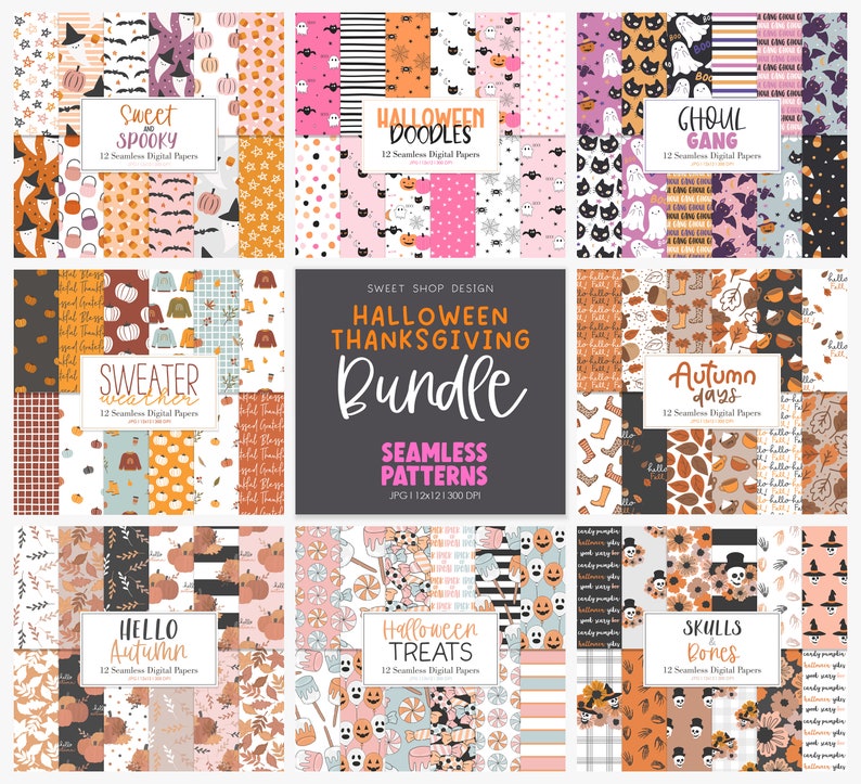 Seamless Patterns Bundle, HALLOWEEN THANKSGIVING Patterns, Backgrounds ...