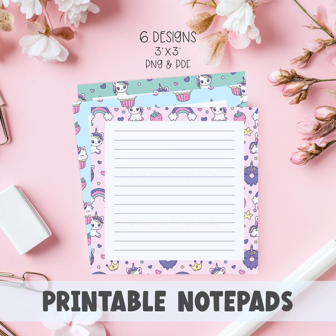CUTE UNICORN, Printable Notepad Template, Nursery Unicorn Design, Memo ...