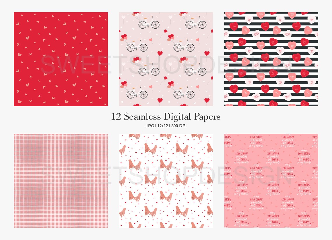 LOVE STORY Valentine Seamless Repeat Pattern Backgrounds - Etsy