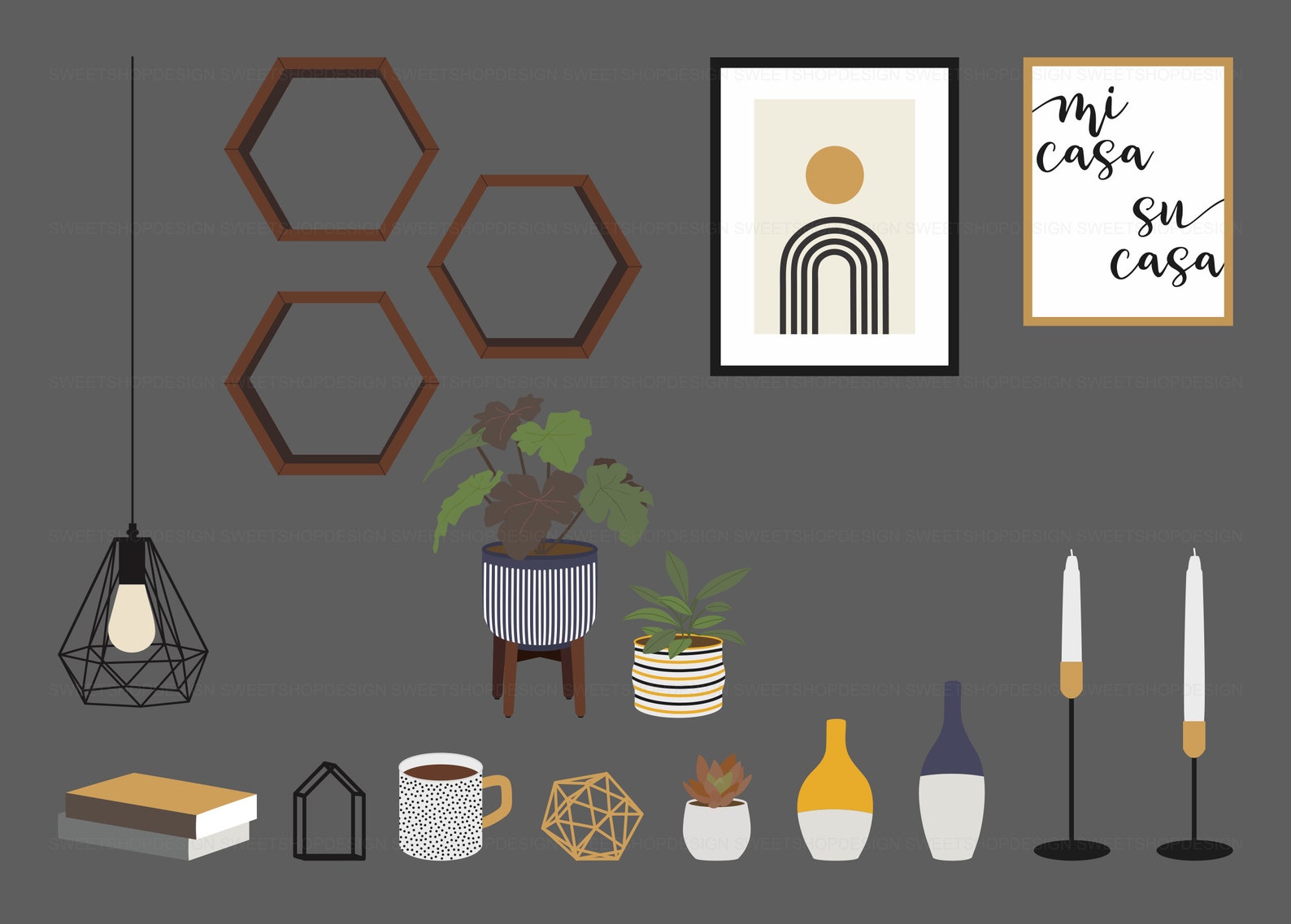 Home Decor Clip Art Set 1, Furniture Clipart, Boho Design Interior ...