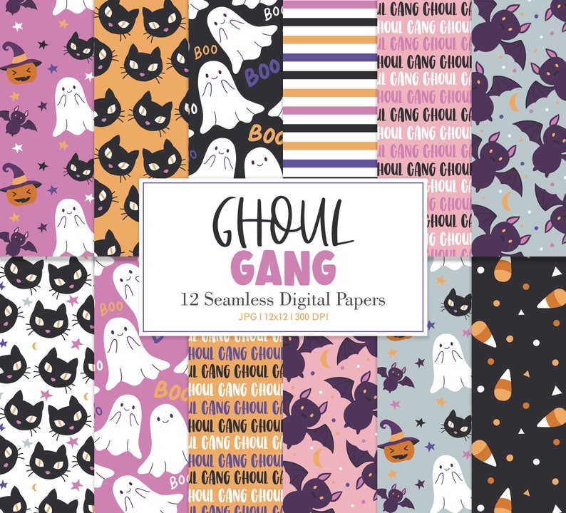 GHOUL GANG Halloween Seamless Repeat Pattern Hand Drawn - Etsy