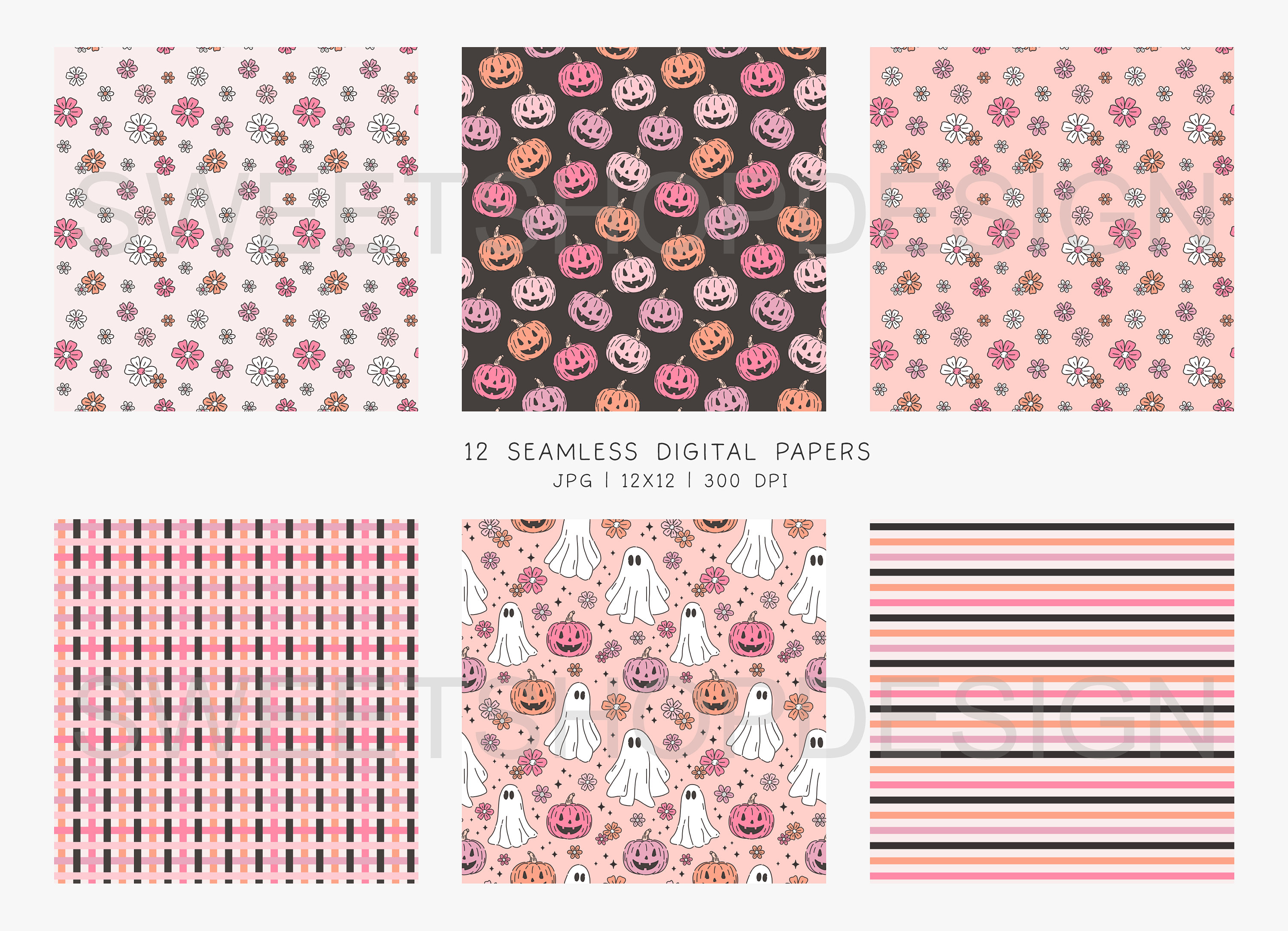 BOO Y'ALL, Halloween Seamless Repeat Pattern, Retro Backgrounds ...