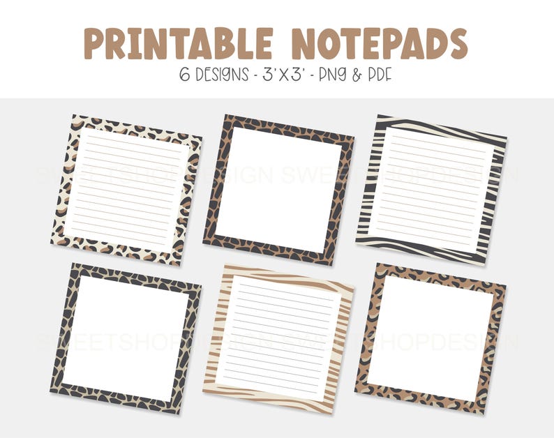 NEUTRAL SAFARI, Printable Notepad Template, Zebra Giraffe Leopard ...