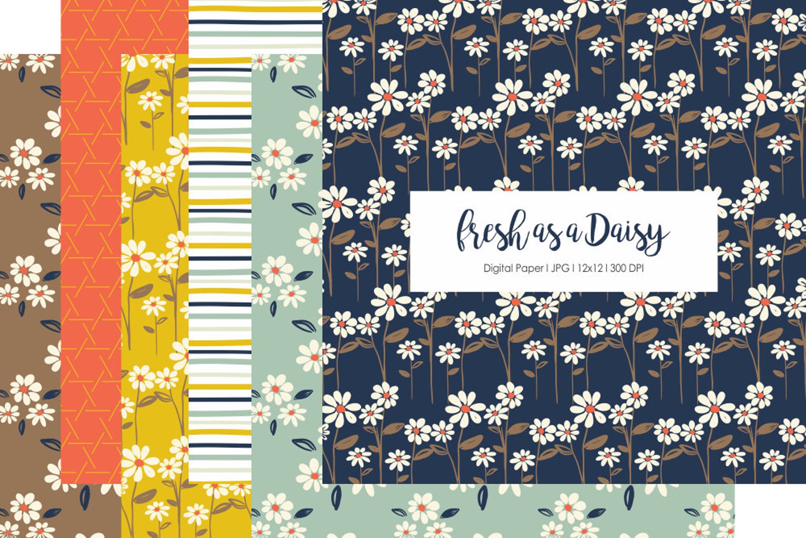 FRESH AS A DAISY, Spring Daisy Floral Backgrounds, Printable Digital ...
