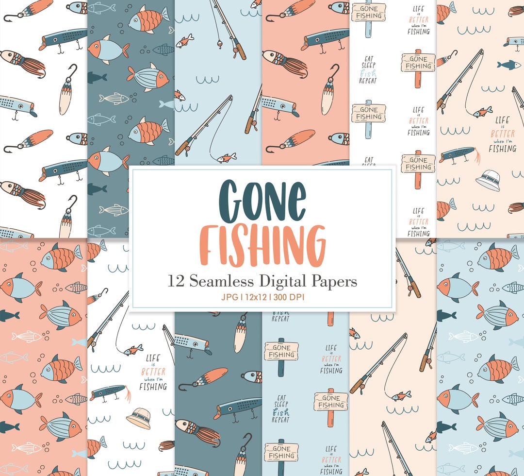 GONE FISHING, Outdoor Fishing Season Seamless Repeat Pattern, Summer ...