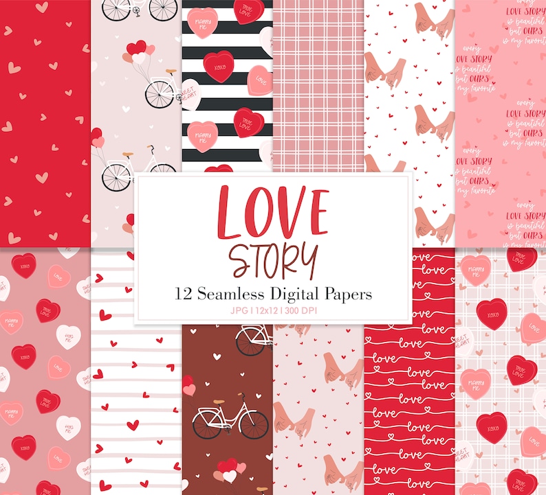LOVE STORY Valentine Seamless Repeat Pattern Backgrounds - Etsy