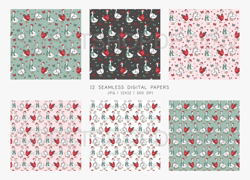 CHRISTMAS GOOSE, Retro Goose Seamless Repeat Pattern, Holiday ...