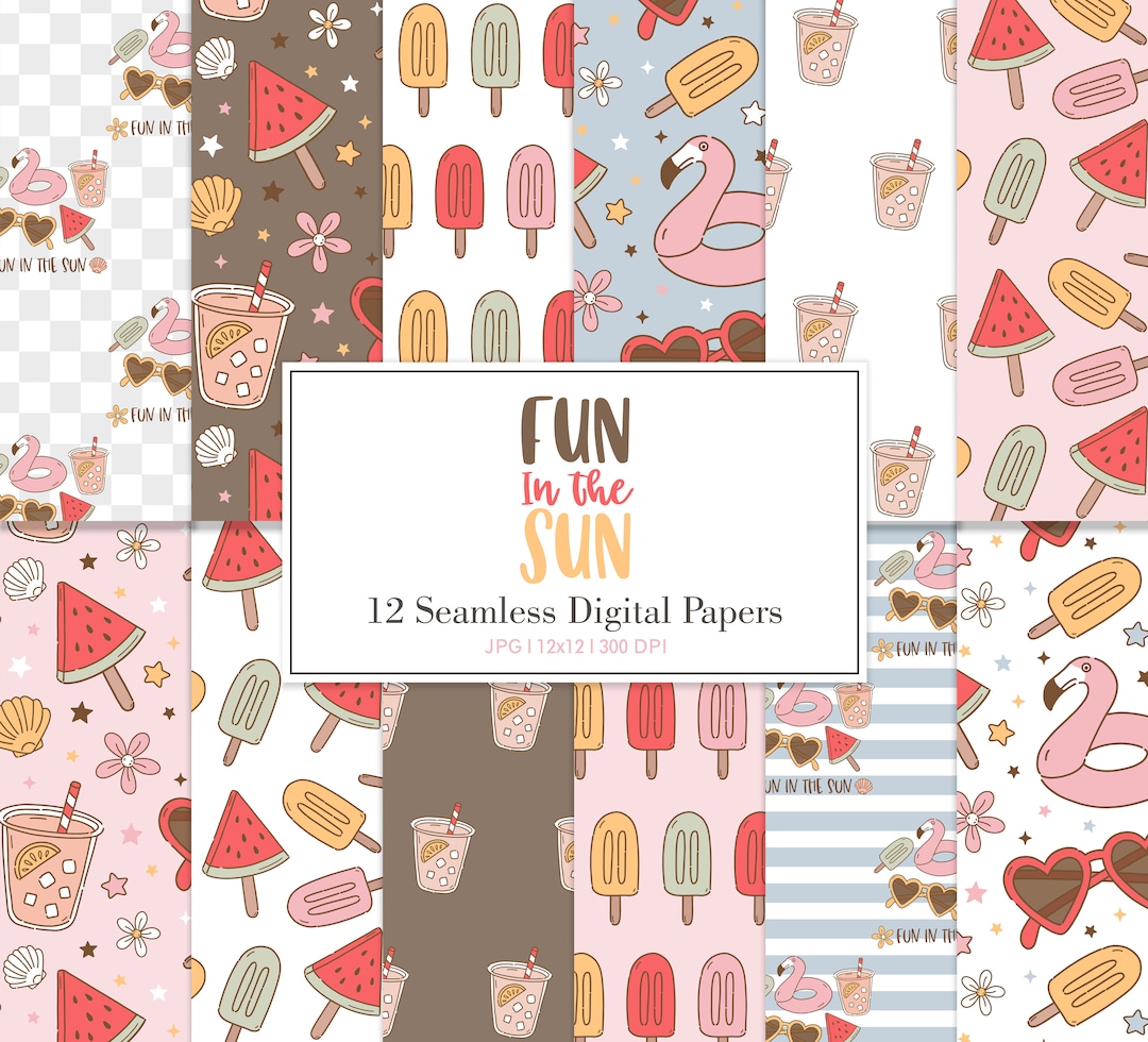 FUN in the SUN, Summer Beach Floral Ice Cream Seamless Repeat Pattern ...