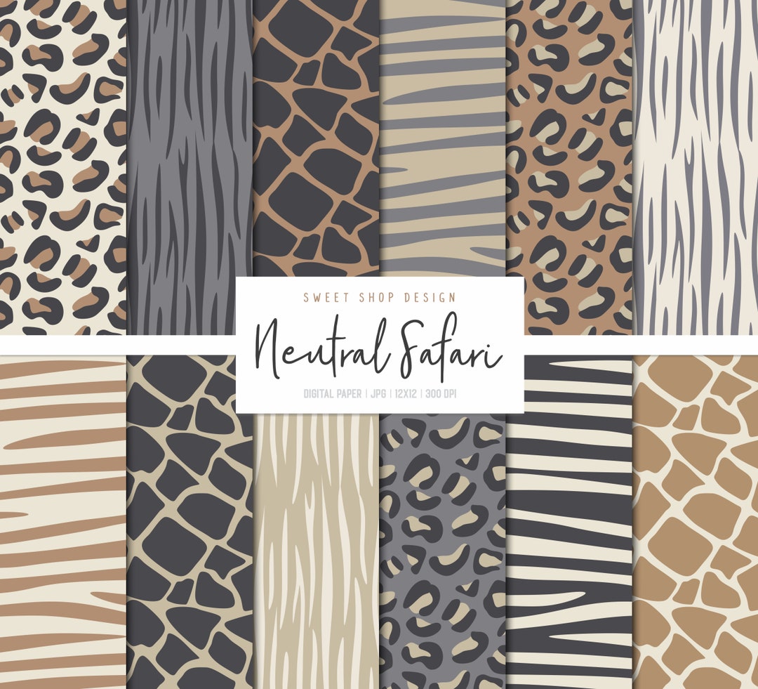 NEUTRAL SAFARI, Zebra Giraffe Skin Leopard Print Backgrounds, Printable ...