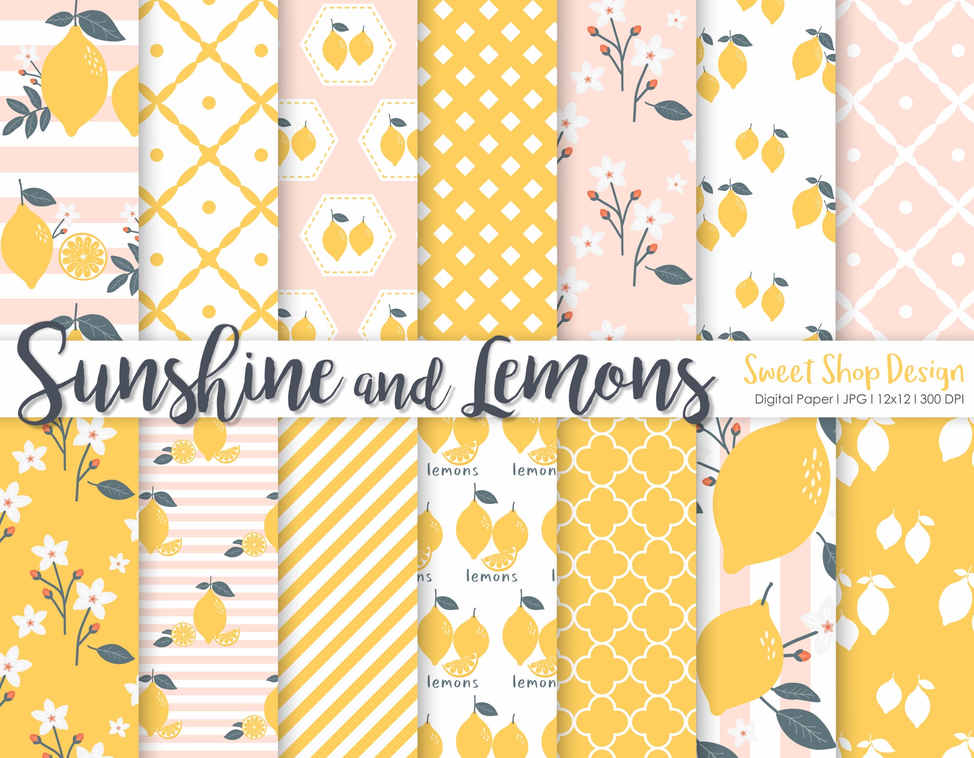 SUNSHINE AND LEMONS Yellow Floral Backgrounds Printable - Etsy