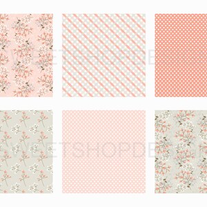 PINK GARDEN FLORAL, Floral Geometric Gingham Backgrounds, Printable ...