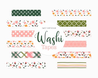 Digital Washi Tape Clipart SPRING GARDEN Graphics With Polka | Etsy