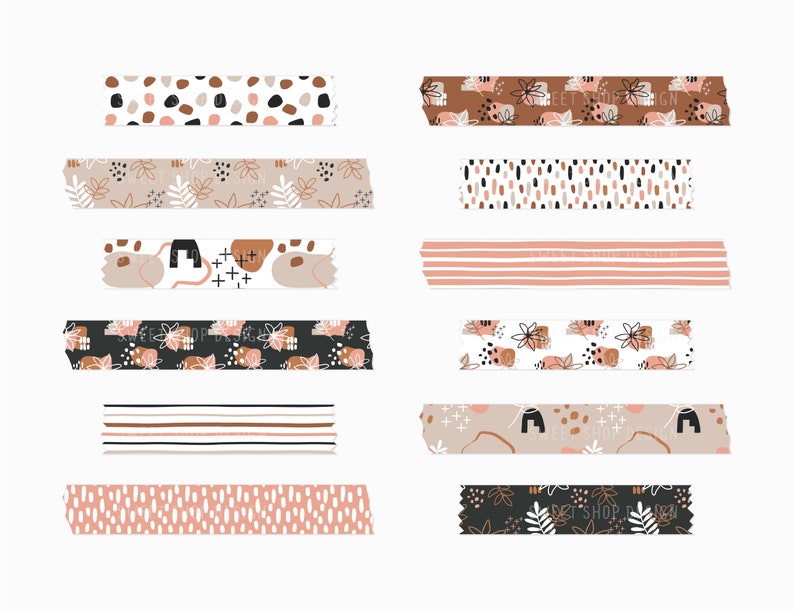 Digital Washi Tape Clipart ABSTRACT FLORAL Graphics With - Etsy