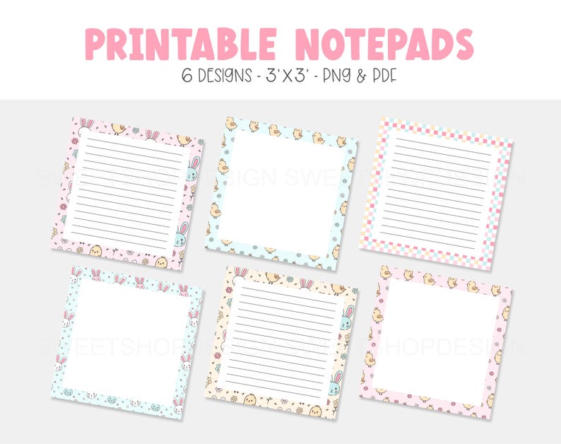 BUNNIES and CHICKS, Printable Notepad Template, Easter Spring Memo ...
