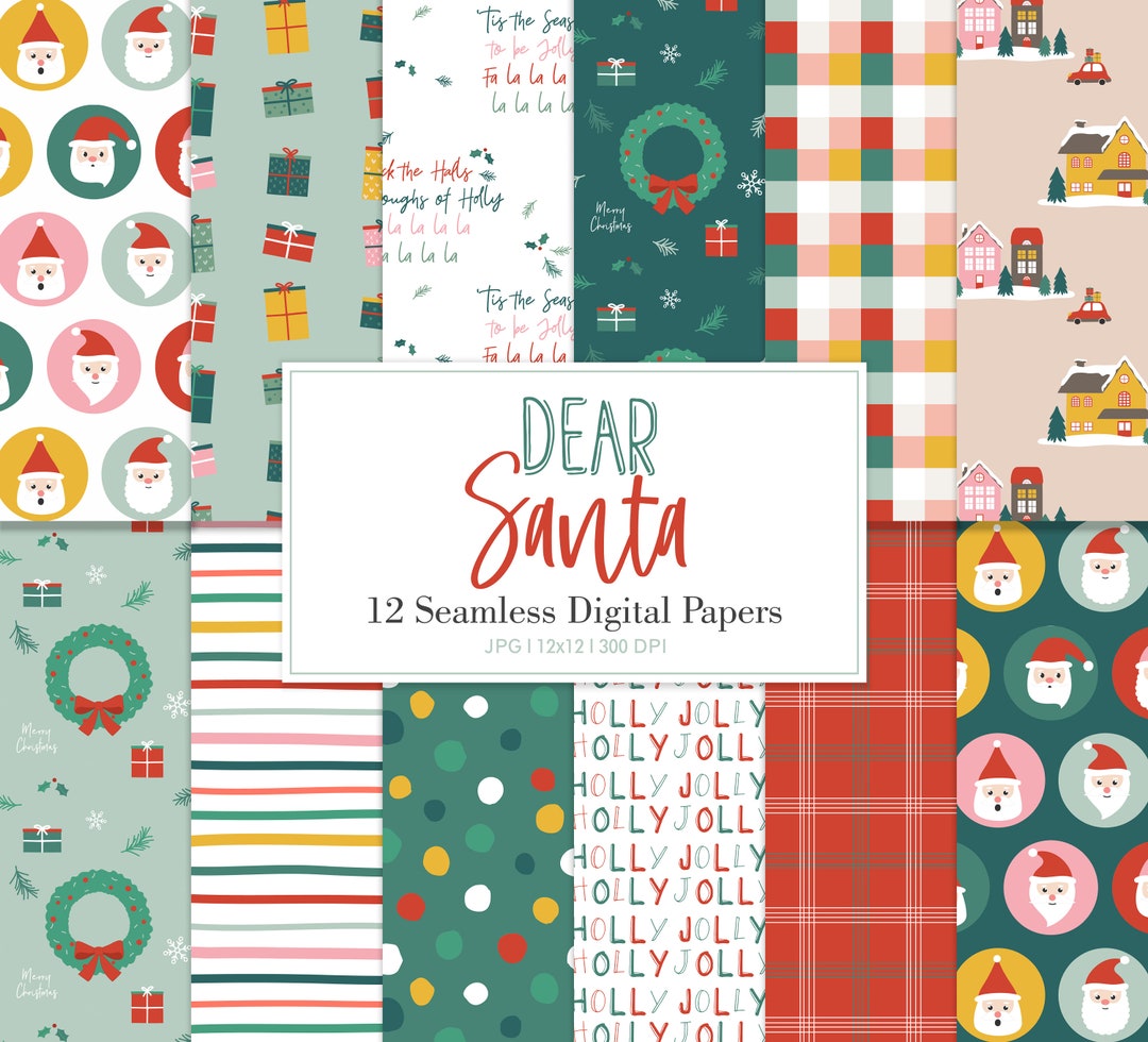 DEAR SANTA, Christmas, Seamless Repeat Pattern, Backgrounds, Printable ...