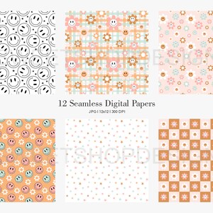 GROOVY RETRO Retro Happy Face Seamless Pattern Retro - Etsy