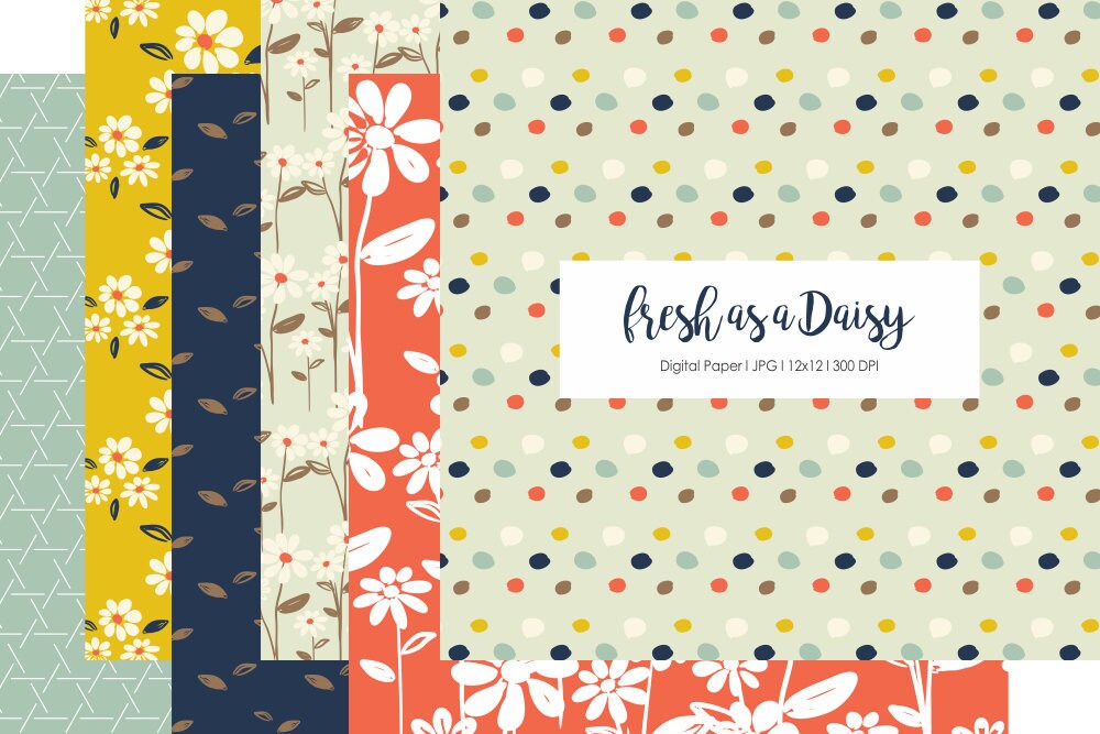 FRESH AS A DAISY, Spring Daisy Floral Backgrounds, Printable Digital ...