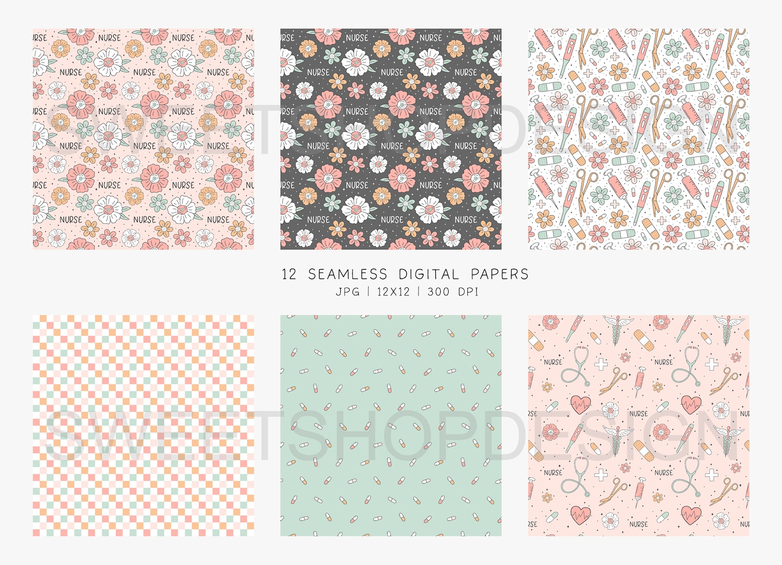 NURSE LIFE, Nurse Seamless Repeat Pattern, Retro Healthcare, Medical ...