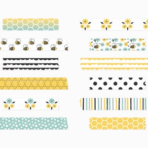 Digital Washi Tape Clipart BUMBLE BEES, Graphics With Bees Floral ...