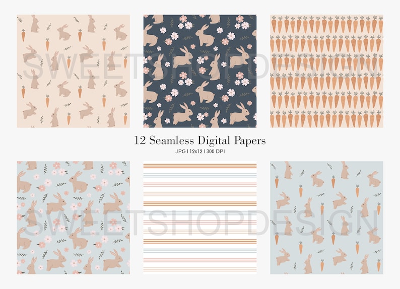BUNNY GARDEN Bunny Easter Spring Seamless Repeat Pattern - Etsy