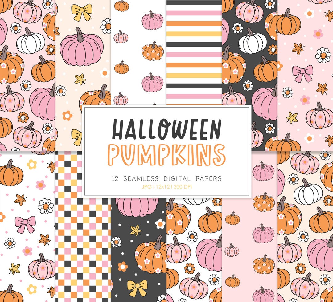 HALLOWEEN PUMPKINS, Halloween Seamless Repeat Pattern, Retro Hand Drawn ...