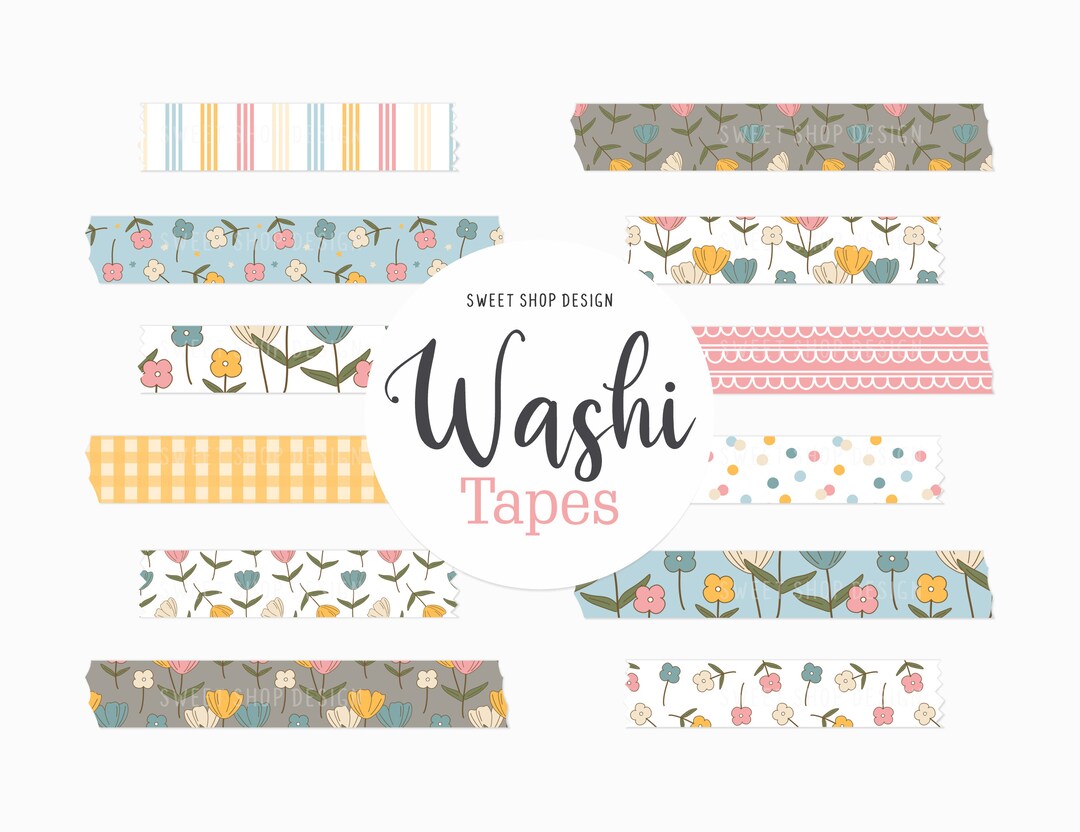 Digital Washi Tape Clipart LITTLE GARDEN, Spring Floral Graphics for ...