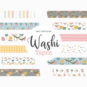 Digital Washi Tape Clipart LITTLE GARDEN, Graphics With Spring Floral ...