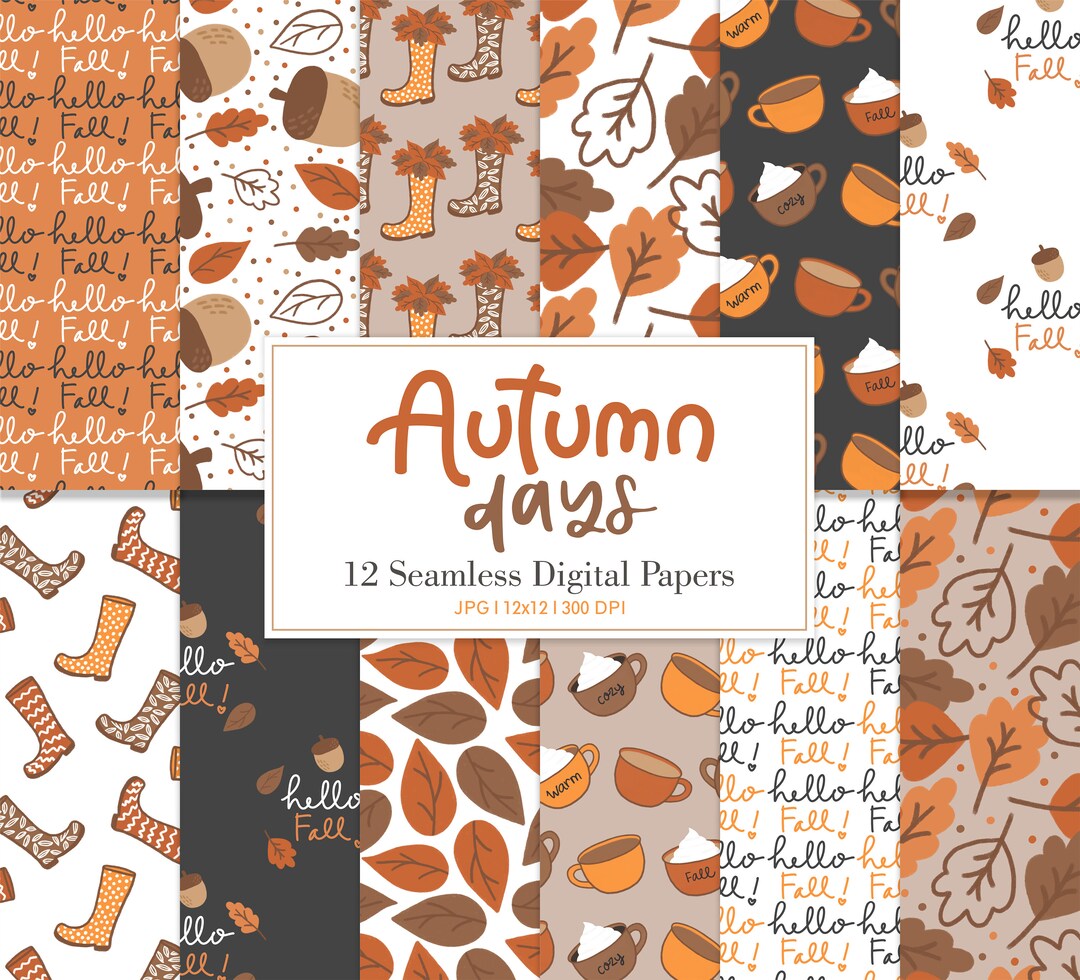 AUTUMN DAYS, Fall Thanksgiving Seamless Repeat Pattern, Backgrounds ...