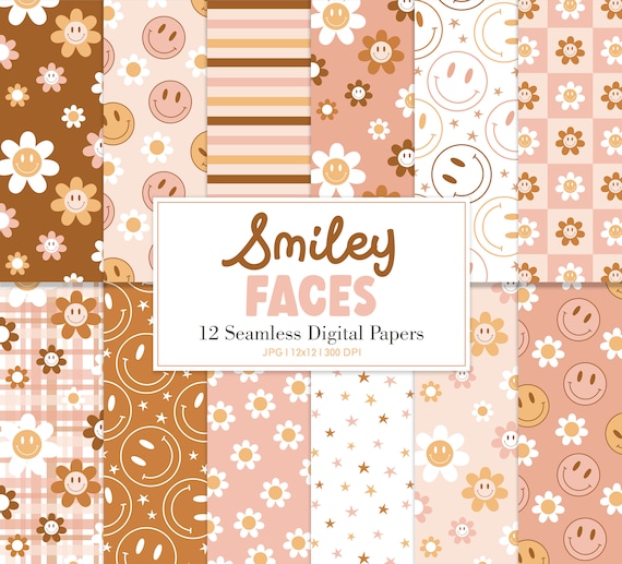 RETRO FACES, Retro Happy Face Seamless Repeat Pattern, Retro ...