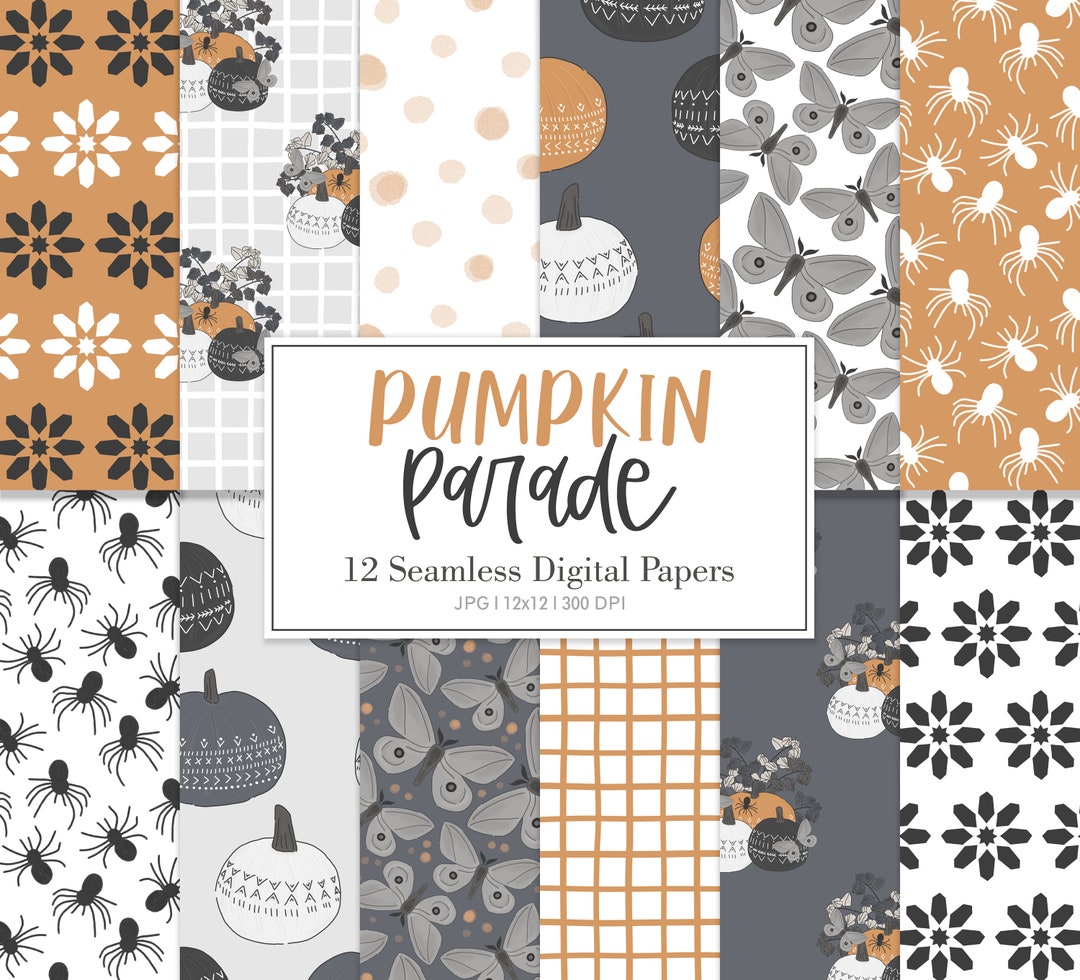 PUMPKIN PARADE, Boho Halloween, Fall, Autumn, Seamless Repeat Pattern ...