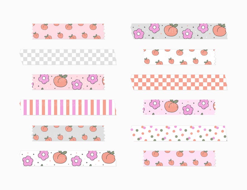 Digital Washi Tape Clipart JUST PEACHY, Fruit Floral Summer Graphics ...