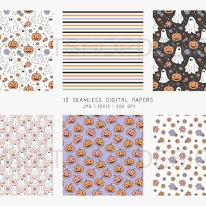 CUTE GHOSTS, Halloween Seamless Repeat Pattern, Retro Hand Drawn ...