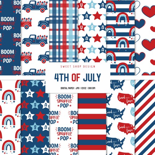 Independence Day Rainbow Digital Paper / Patriotic 4th of July - Etsy