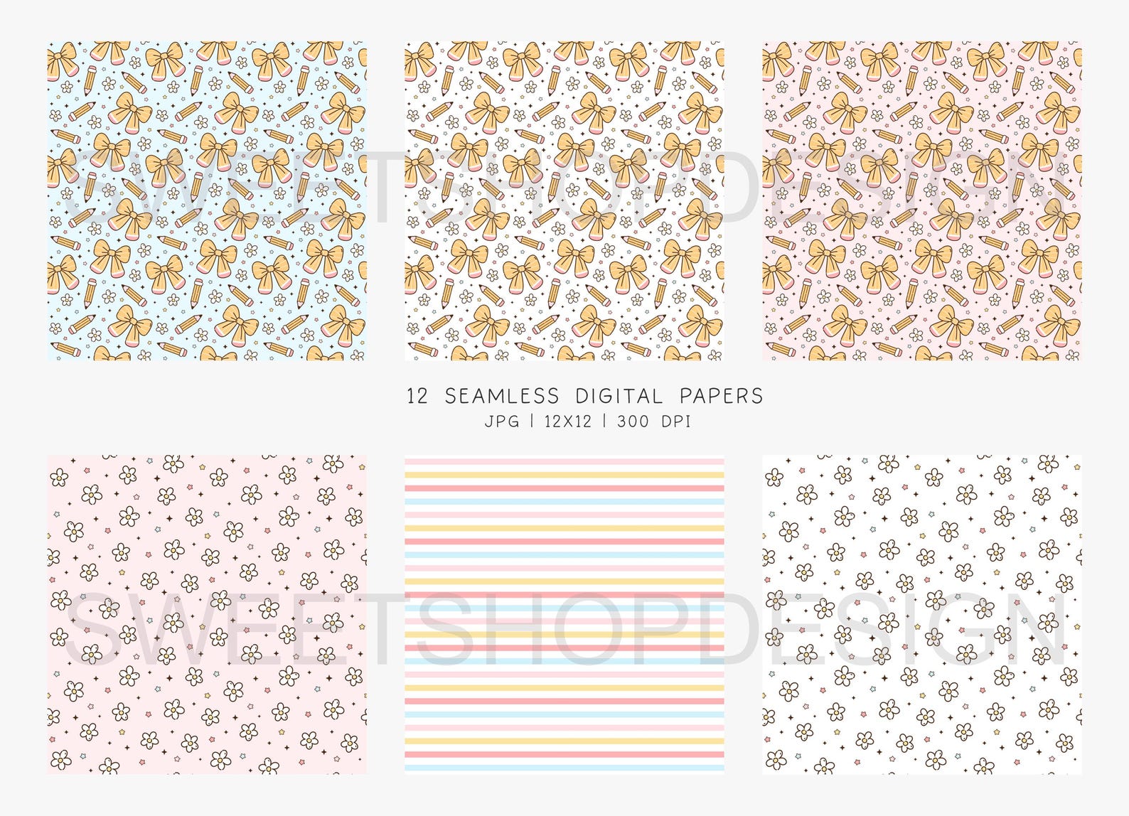 COQUETTE BOWS, Teacher Seamless Pattern, Retro Backgrounds, Printable ...