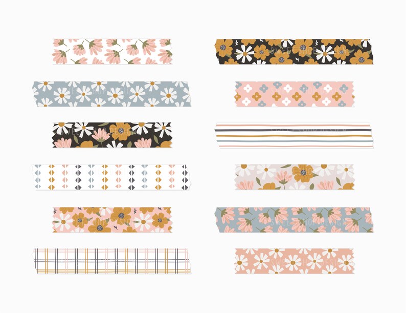 Digital Washi Tape Clipart PRETTY WILDFLOWERS, Spring Floral Graphics ...