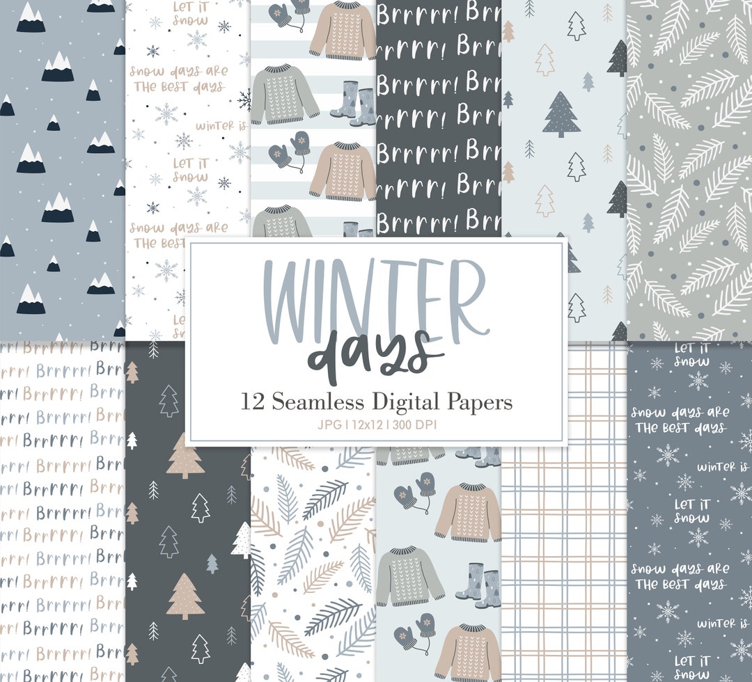 WINTER DAYS, Christmas Seamless Repeat Pattern, Backgrounds, Printable ...