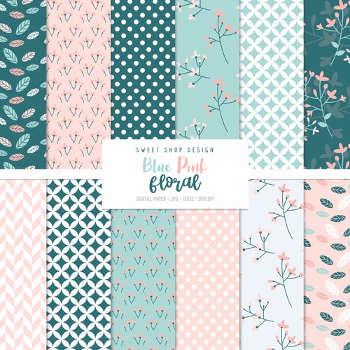 Pink and Blue Digital Paper Pack Commercial Use Instant - Etsy