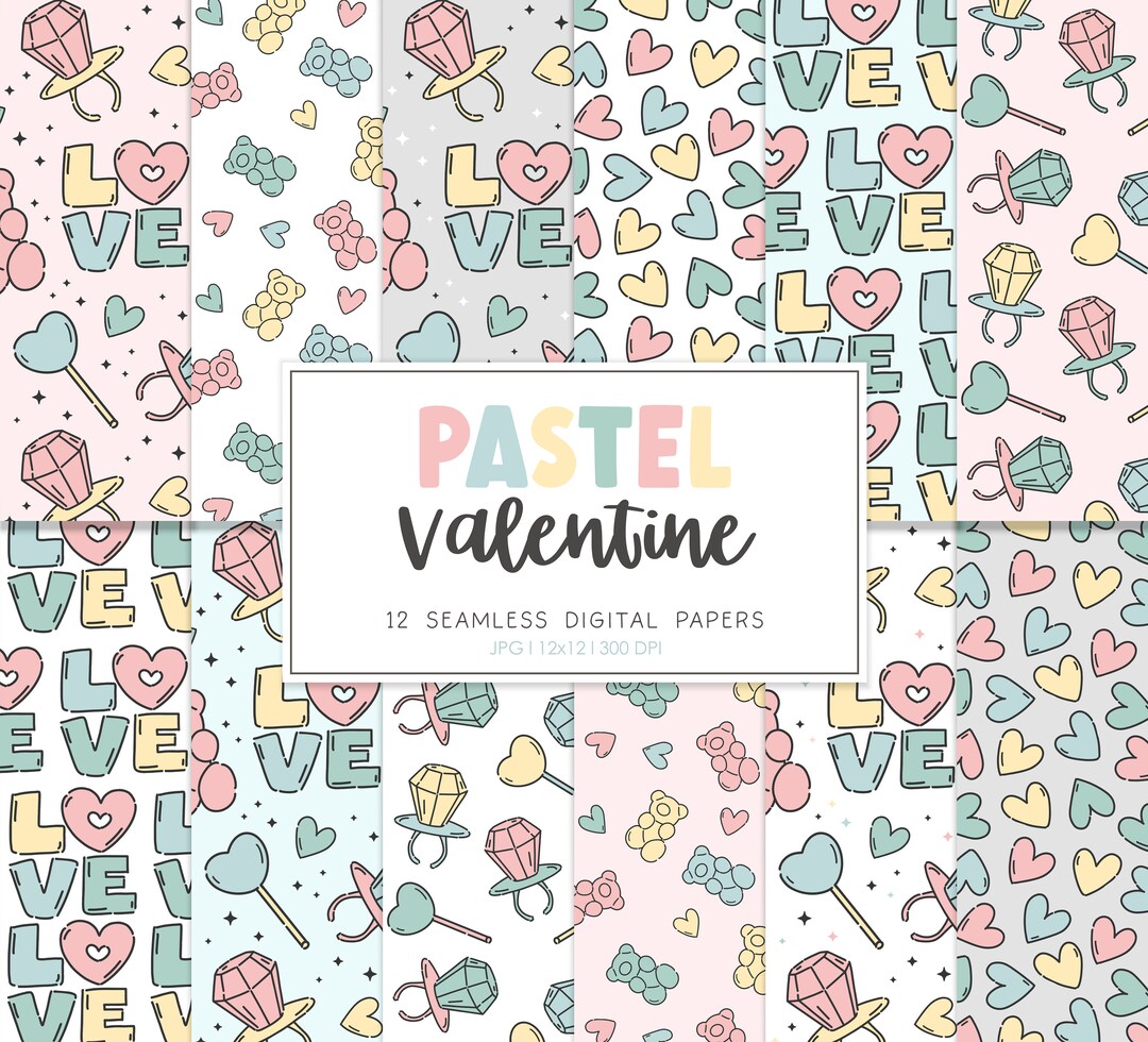 PASTEL VALENTINE, Valentine Seamless Repeat Pattern, Retro Backgrounds ...