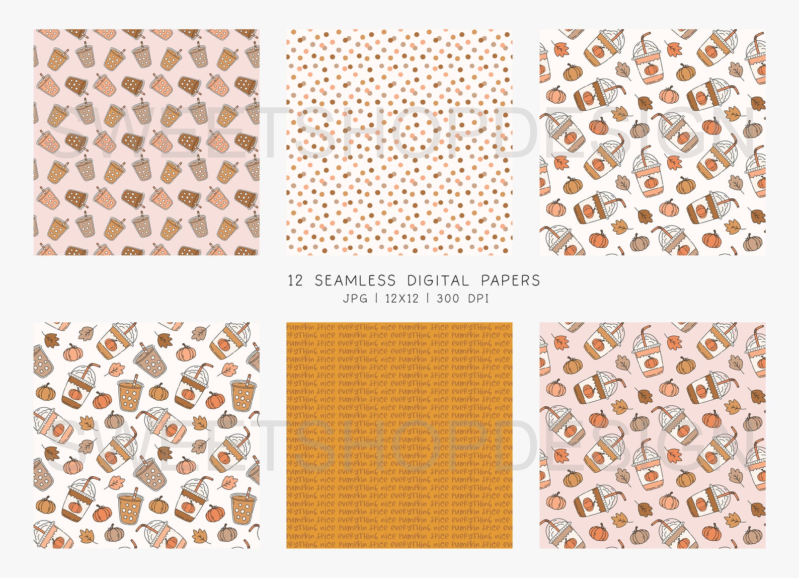 PUMPKIN SPICE, Latte Drinks Seamless Repeat Pattern, Fall Backgrounds ...