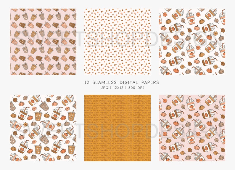 PUMPKIN SPICE, Latte Drinks Seamless Repeat Pattern, Fall Backgrounds ...