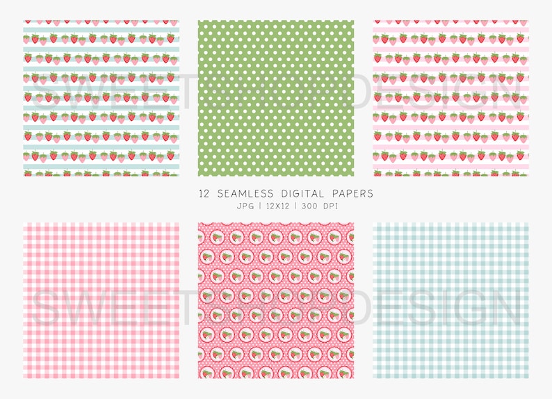 CUTE STRAWBERRY, Floral Seamless Pattern, Backgrounds, Printable ...