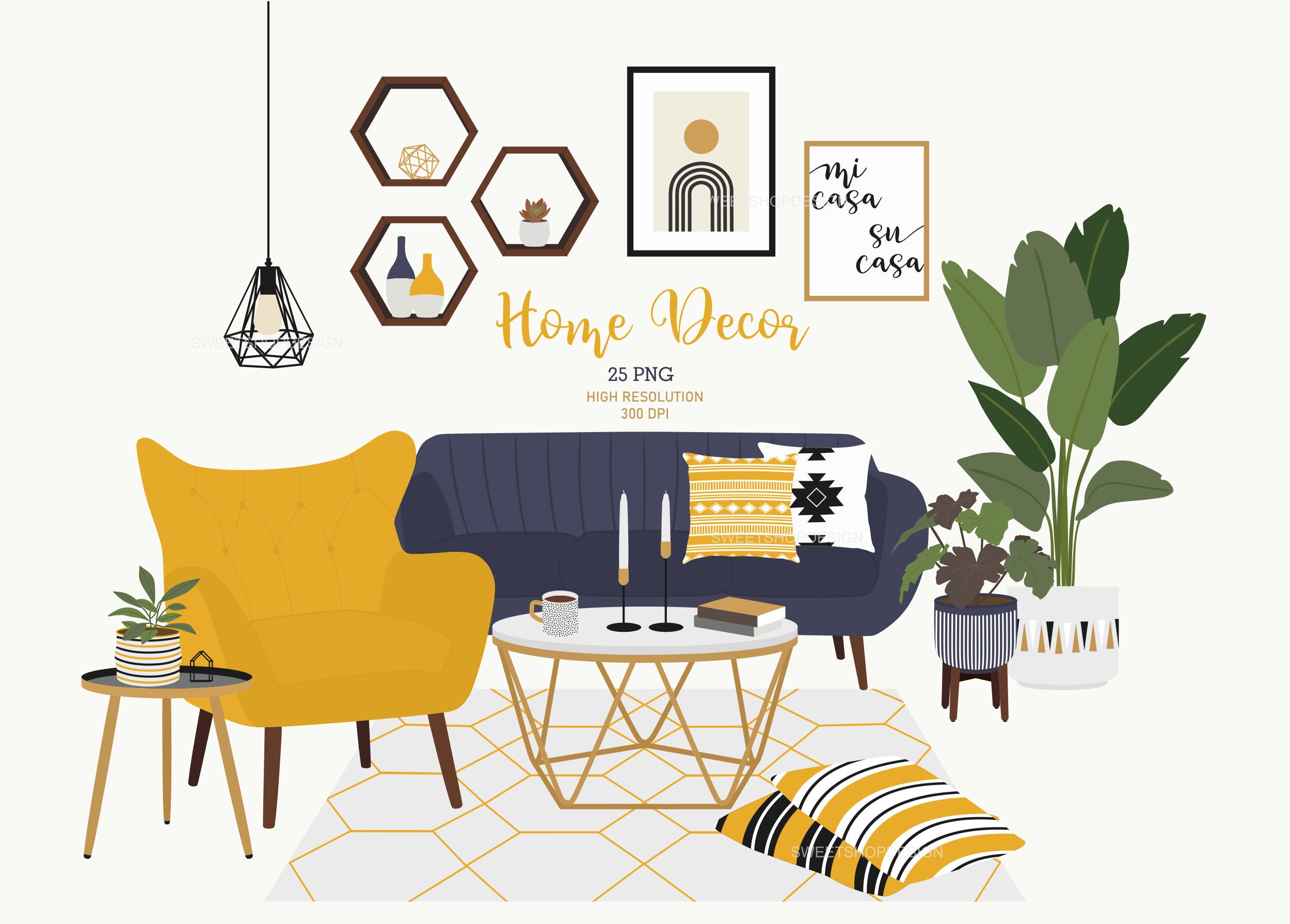 Home Decor Clip Art Set 1 Furniture Clipart Boho Design - Etsy