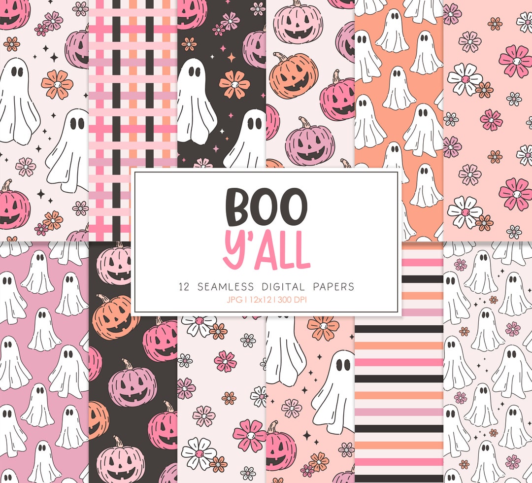 BOO Y'ALL, Halloween Seamless Repeat Pattern, Retro Backgrounds ...