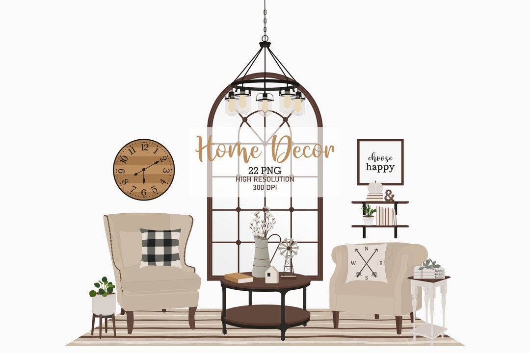 Home Decor Clip Art Set 2, Furniture Clipart, Modern Farmhouse Design ...