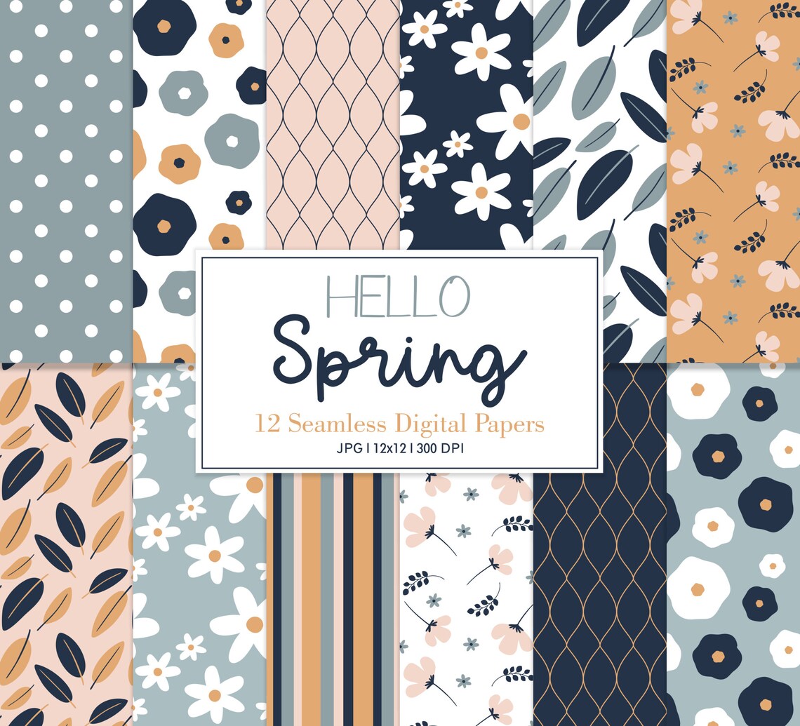 HELLO SPRING, Floral Seamless Repeat Pattern, Backgrounds, Printable ...