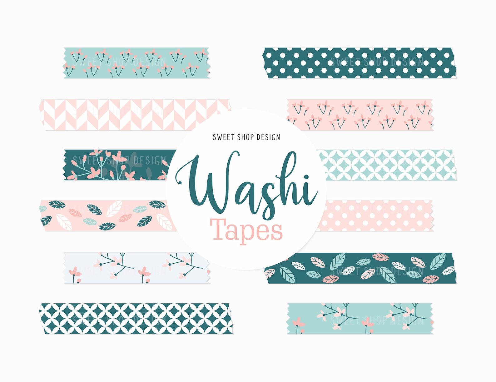Digital Washi Tape Clipart BLUE PINK FLORAL, Graphics for Digital ...