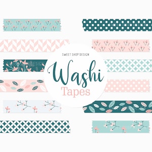 Digital Washi Tape Clipart BLUE PINK FLORAL, Graphics With Floral Polka ...