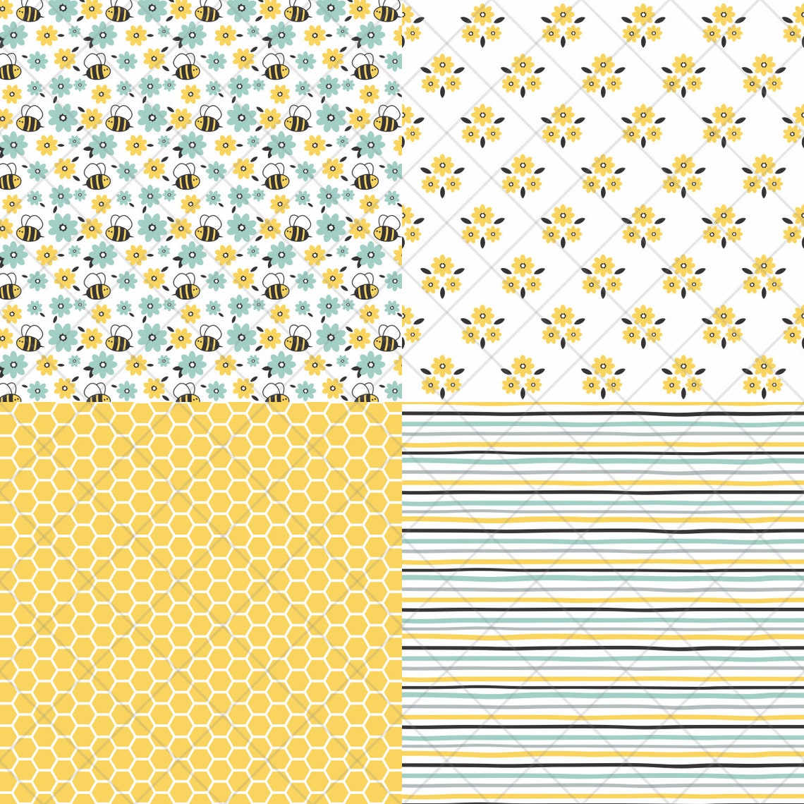 BUMBLE BEES Bees Floral Geometric Backgrounds Printable - Etsy
